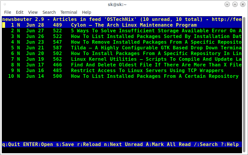 Newsbeuter A Command Line Rssatom Feed Reader For Unix Like Systems